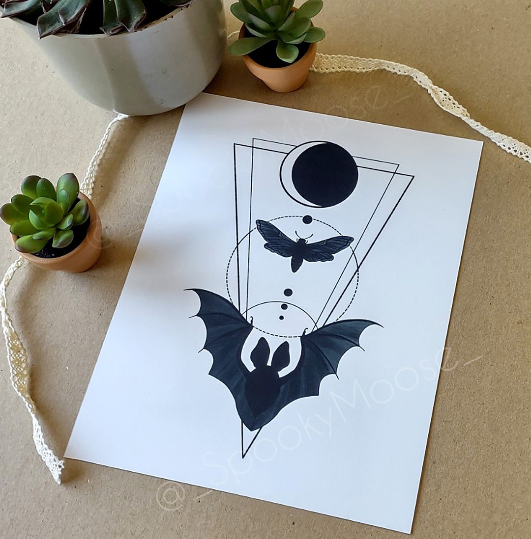 Bat Art Print | Goth Decor | Black and White Wall Art | Art Deco | Bat ...