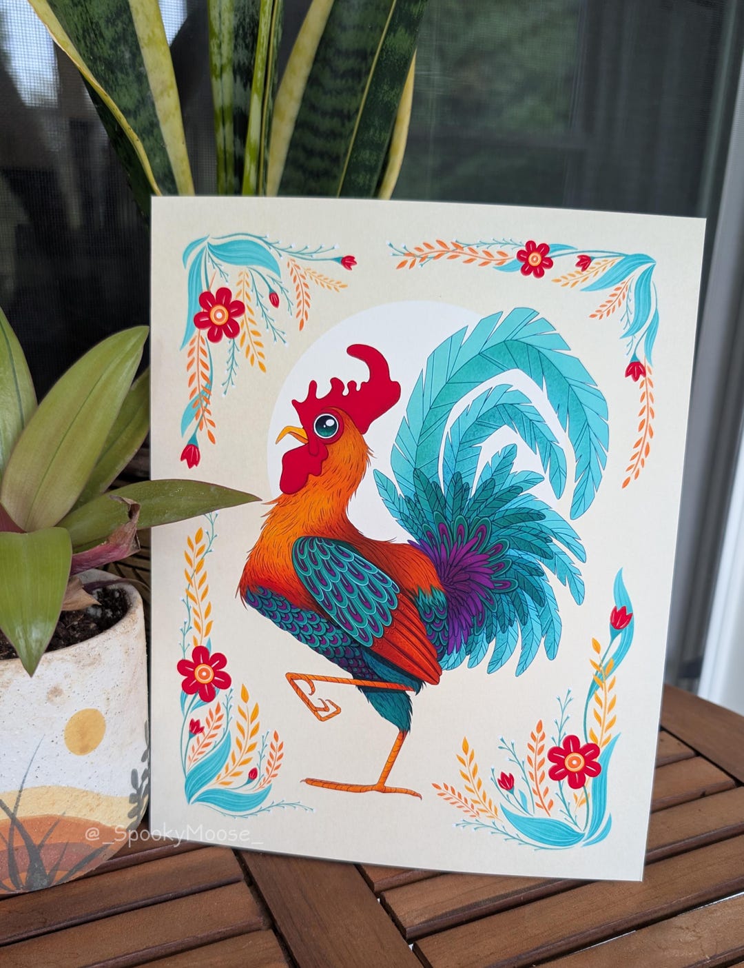 Colorful Rooster Art Print | North American Folk Art | Farmhouse Decor ...