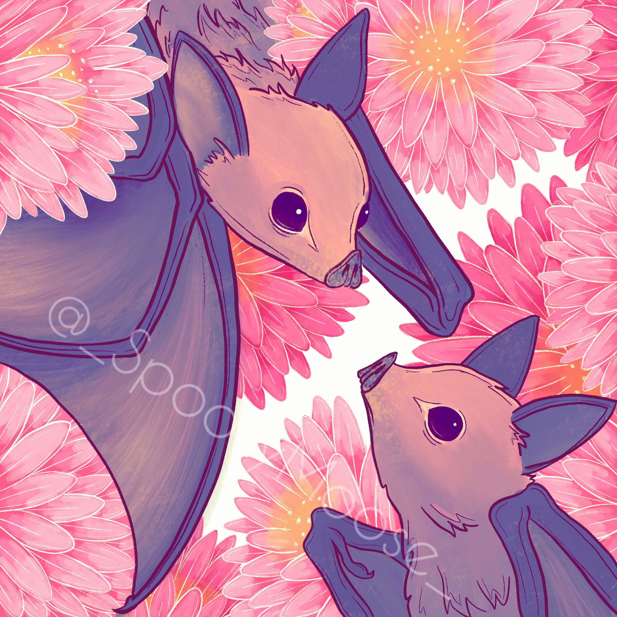 Bat and Floral Print Botanical Illustration Nocturnal - Etsy