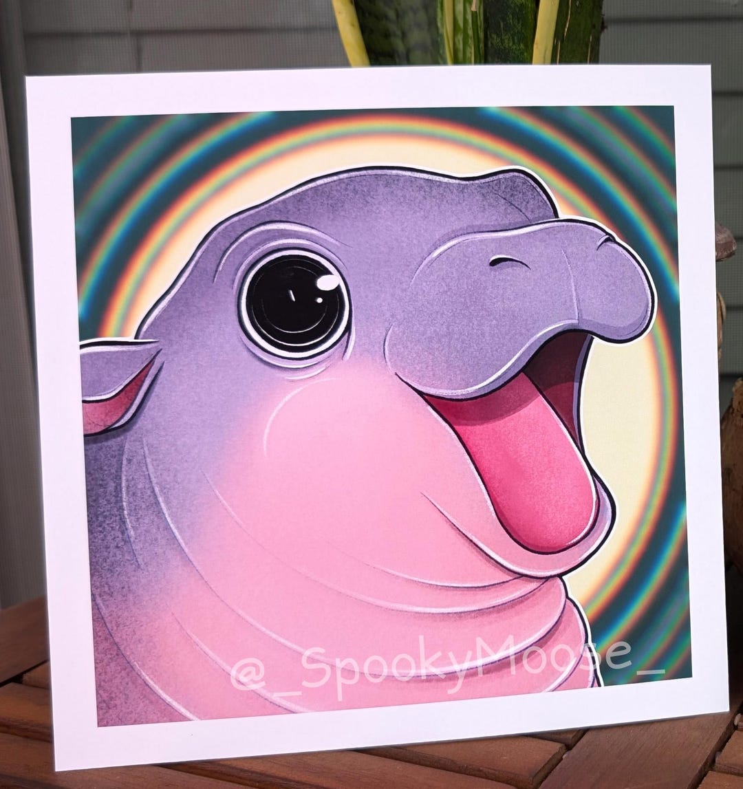 Baby Pygmy Hippo Art Print | Cute Animal Decor | Pastel Vibes | Animal ...