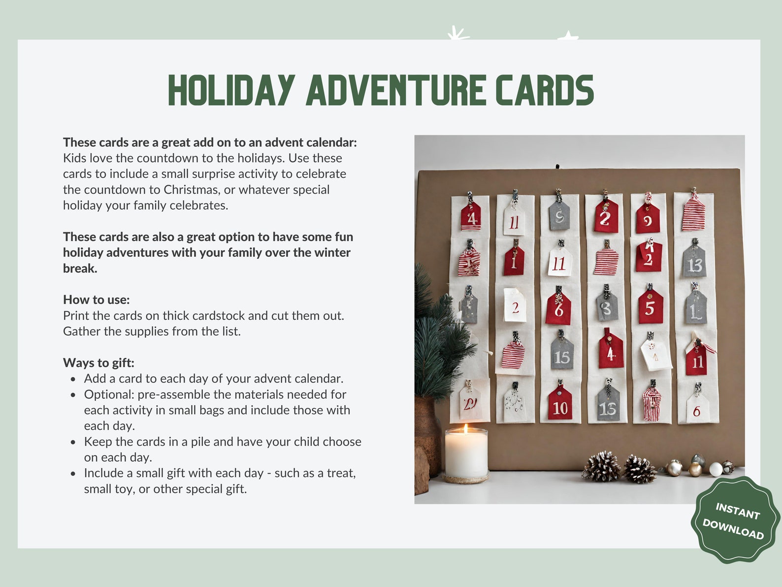 Printable Holiday Advent Calendar With STEAM, STEM, Quality Time, and ...