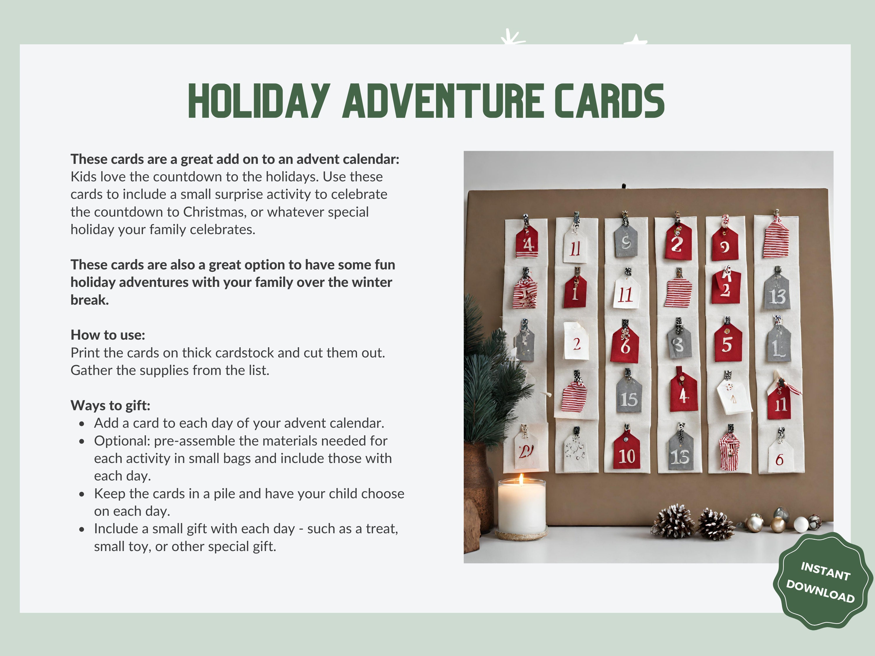 Printable Holiday Advent Calendar With STEAM, STEM, Quality Time, and ...