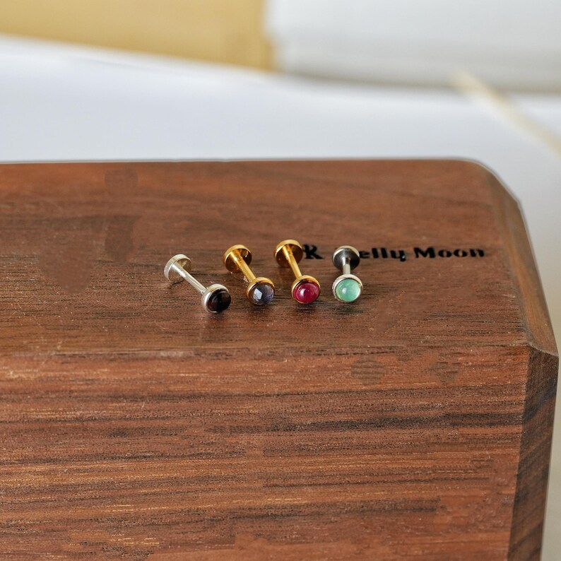 Dainty Gemstone Bubble Threadless Push Pin-925 Silver Tiny Dots Flat ...