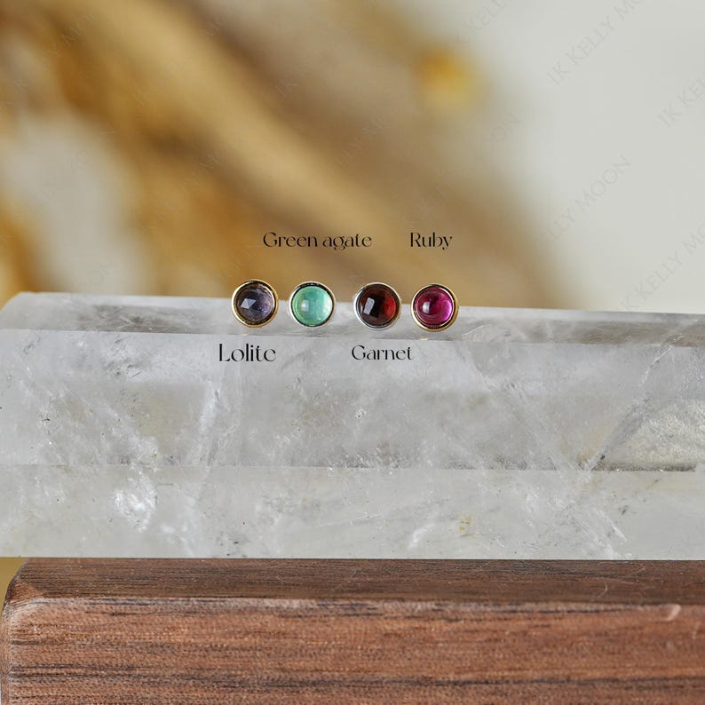 Dainty Gemstone Bubble Threadless Push Pin-925 Silver Tiny Dots Flat ...