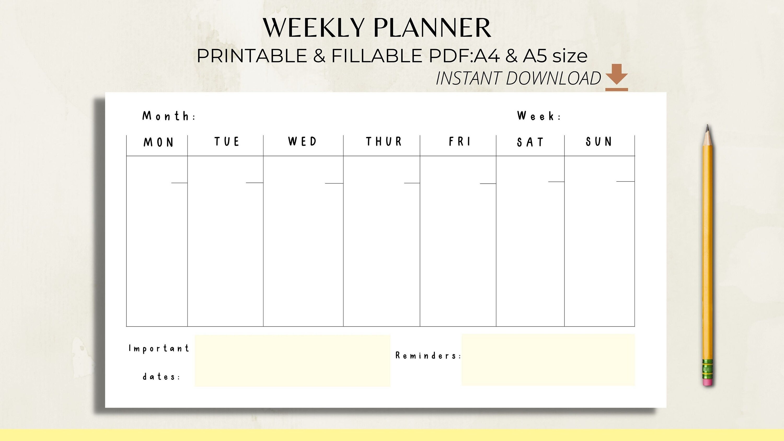 Weekly Planner Printable, Minimalist Weekly Planner, Weekly Organizer ...