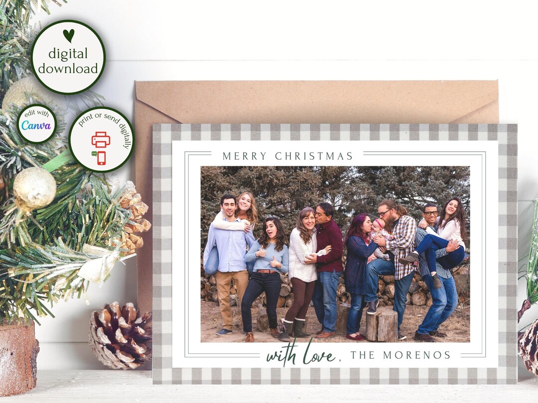 Classy Family Photo Christmas Card Template, Personalized Holiday Card ...