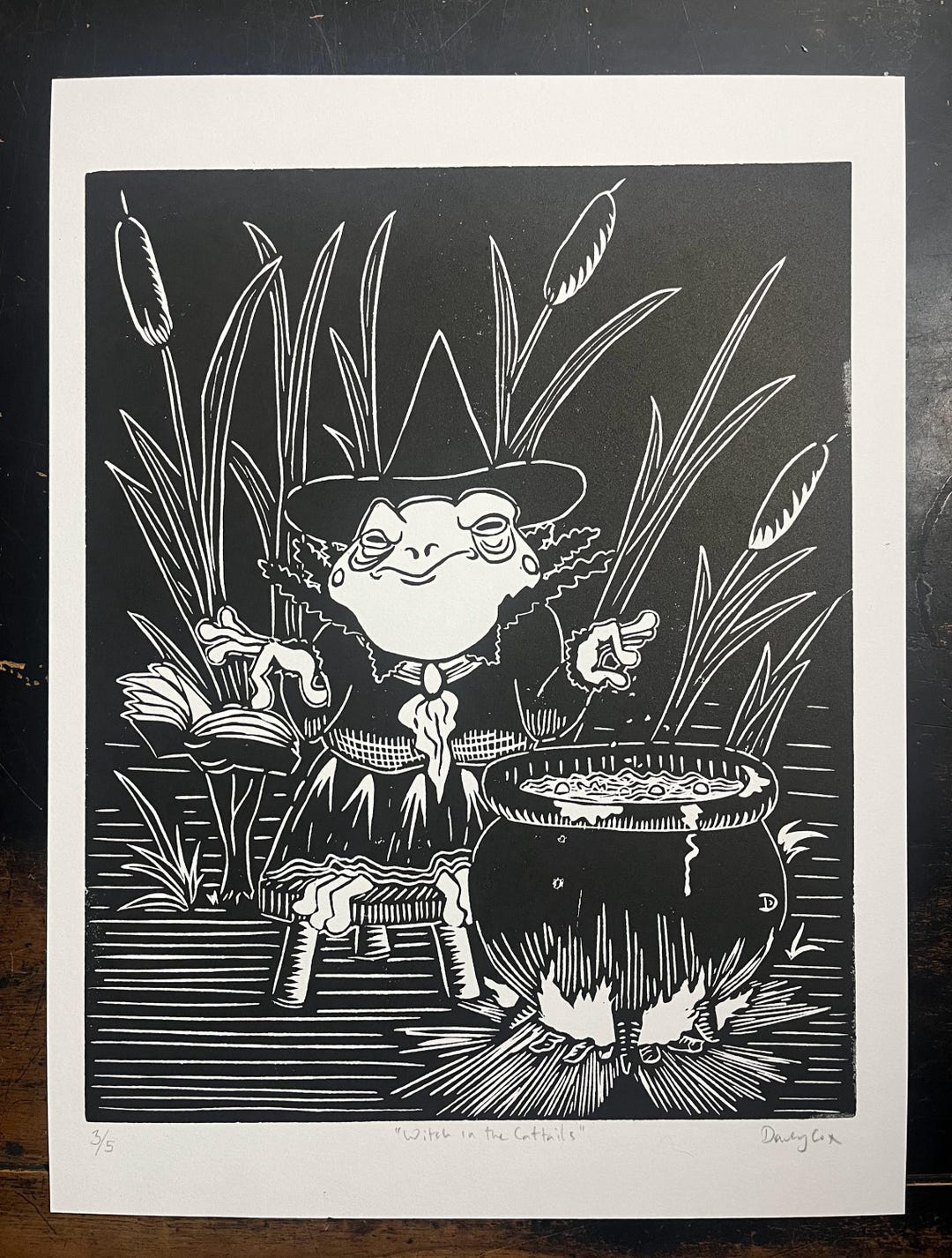 Witch in the Cattails - Linocut Print - 9x12 - Etsy