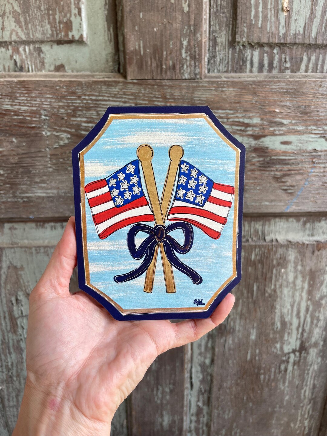 Double America Flag Plaque “lilypad Little” Attachment - Etsy