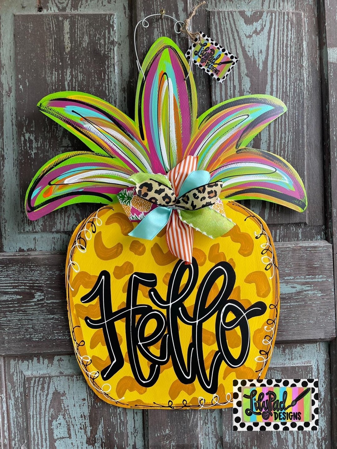 Yellow Hello Pineapple Door Hanger - Etsy