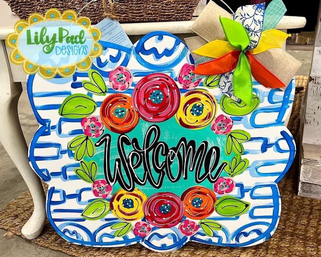 Chinoiserie Floral Rectangle Door Hanger - Etsy