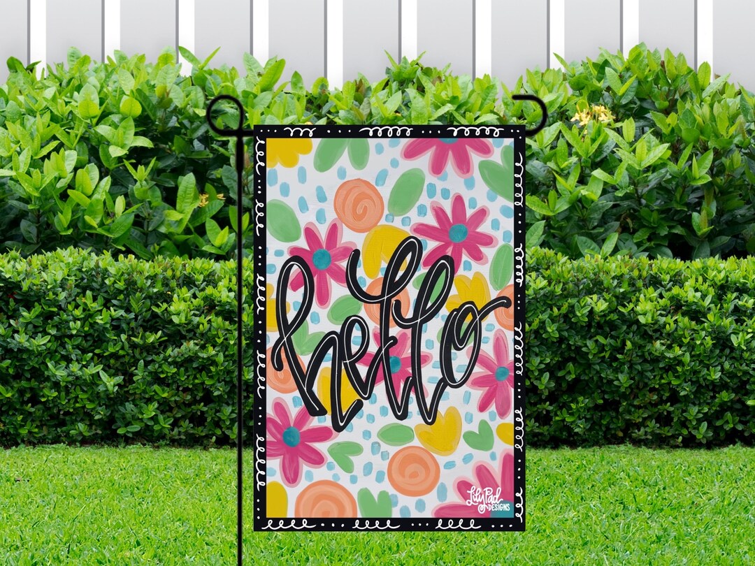Floral Hello Garden Flag - Etsy