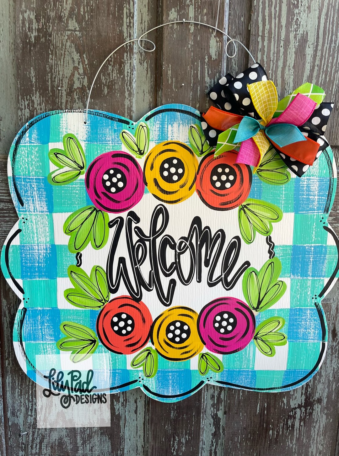 Friends Collection Plaid/floral Rectangle Door Hanger - Etsy