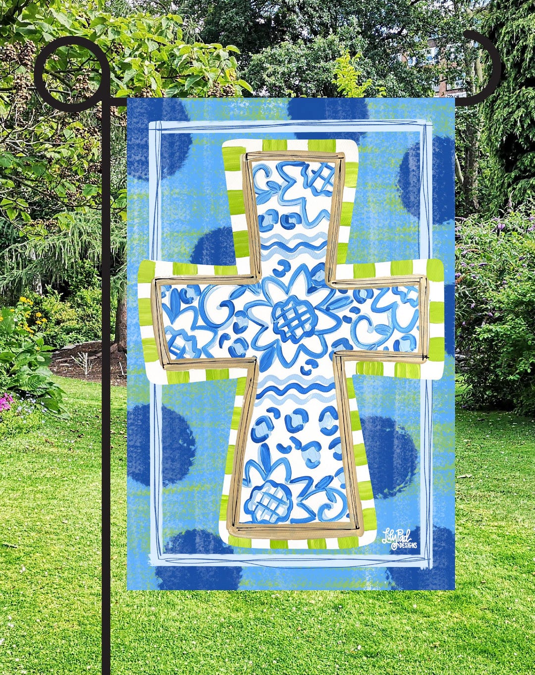 Blue and White Cross Garden Flag - Etsy
