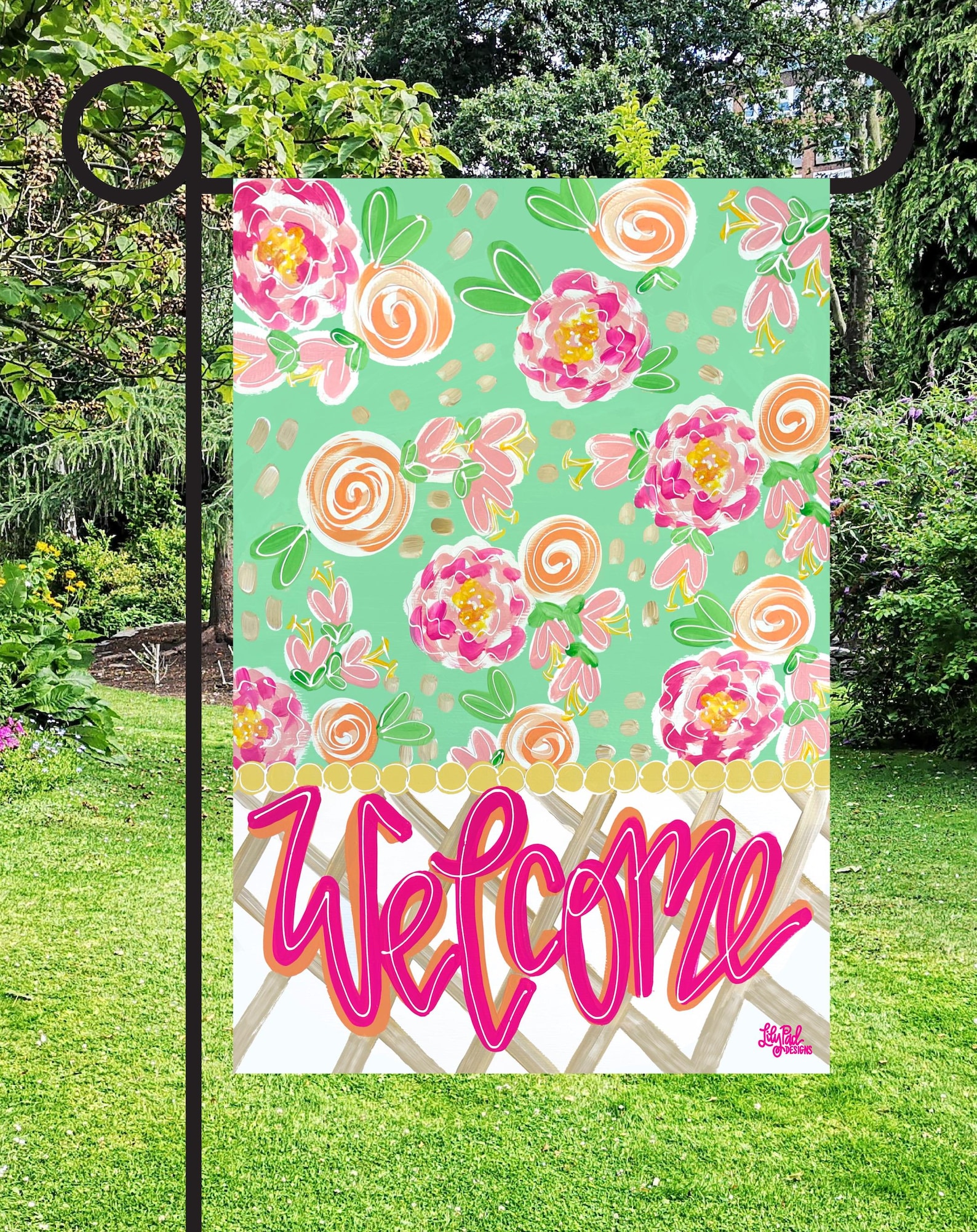 Pink Welcome Floral Garden Flag - Etsy