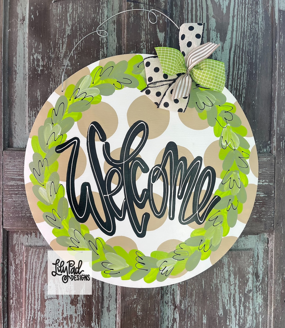 Khaki Polka Dot Welcome Round Door Hanger - Etsy