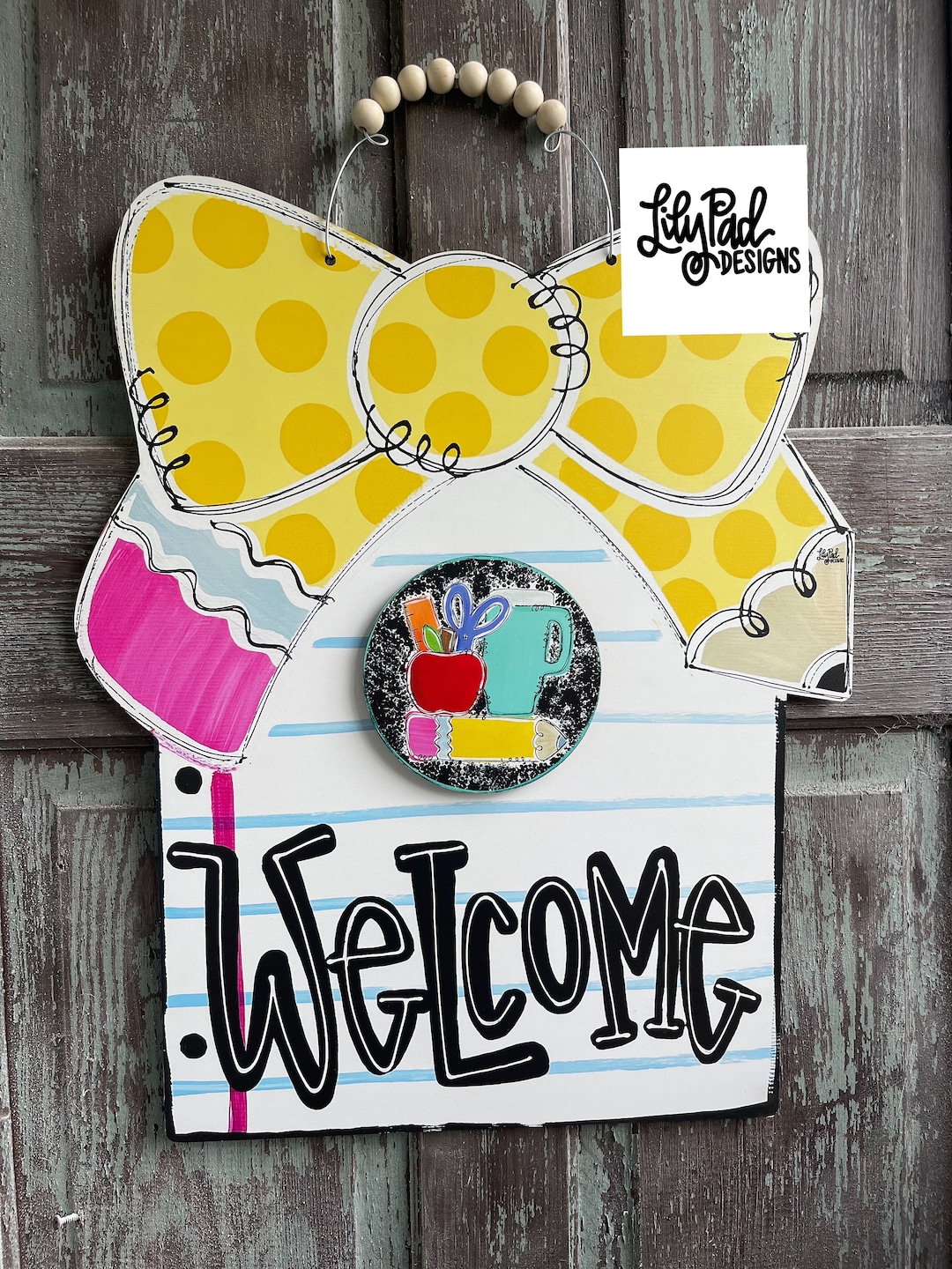 Notebook Paper With Pencil Bow Door Hanger PLUS 5 ATTACHMENTS (school ...
