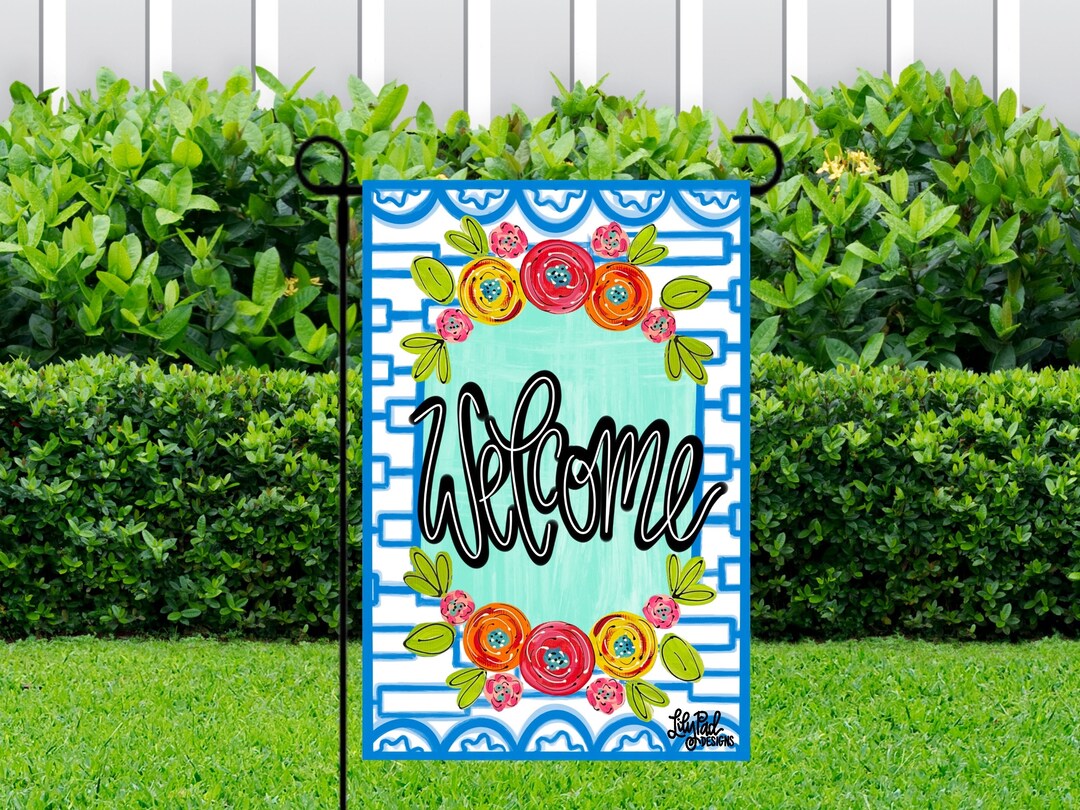 Blue/white Floral Garden Flag - Etsy