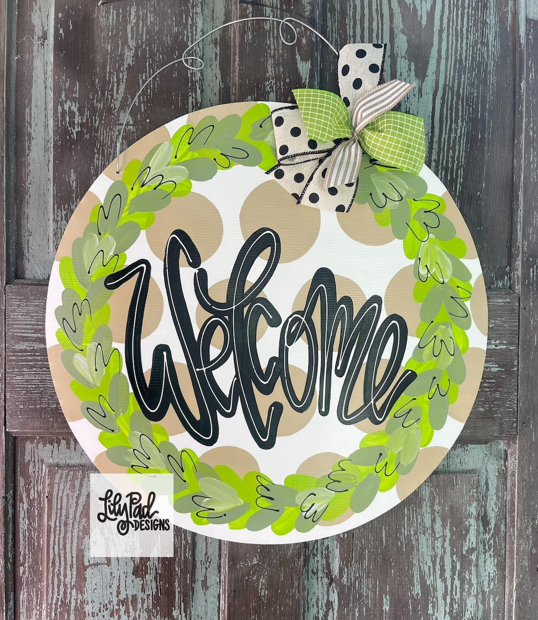 Welcome Round With Wreath Template - Etsy