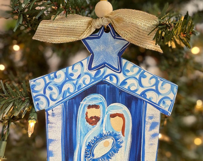 Blue and White Nativity Ornament - Etsy