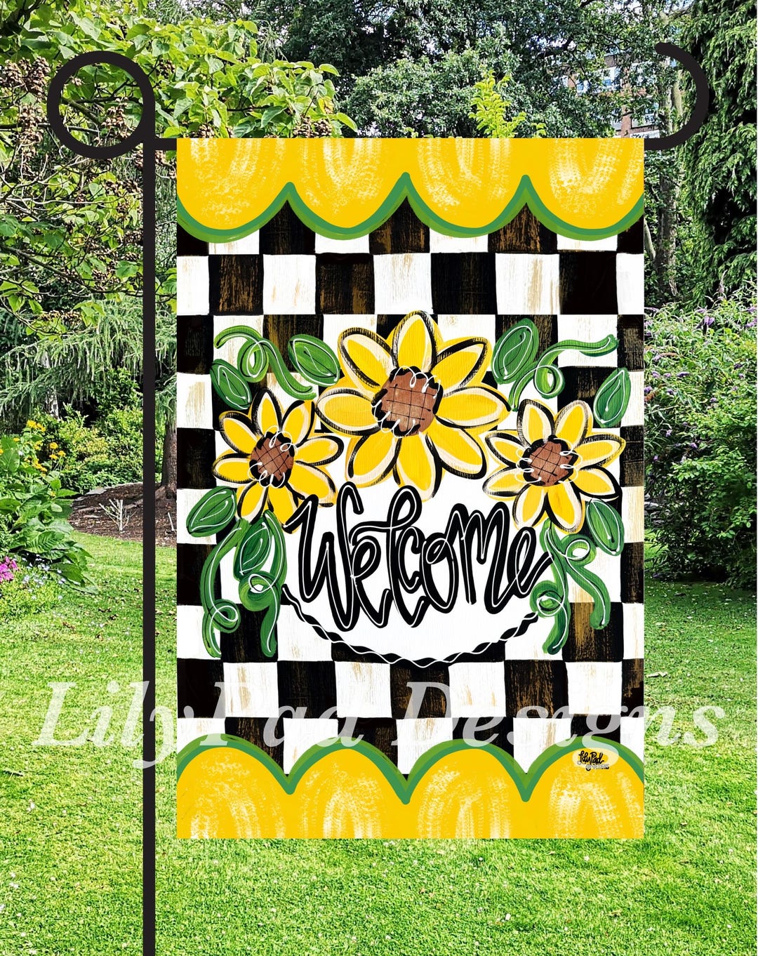 Black and White Check Sunflower VINYL Garden Flag - Etsy