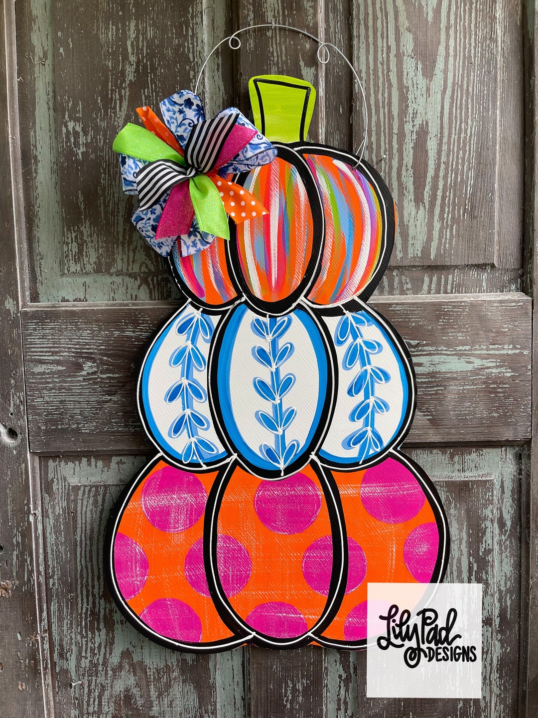 Stacked Whimsical Pumpkin Door Hanger - Etsy