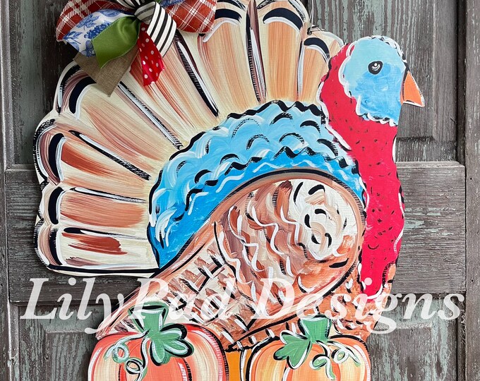 Fall Door Hanger Turkey Door Hanger Thanksgiving Door Hanger Fall Round ...