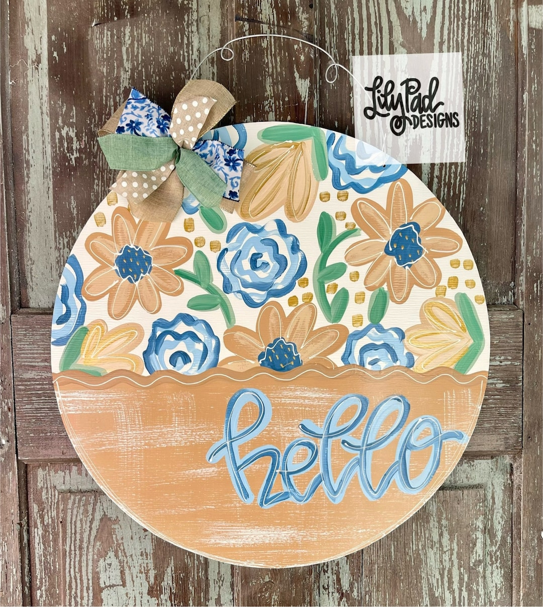 Door Hanger Template -neutral Floral Round - Etsy