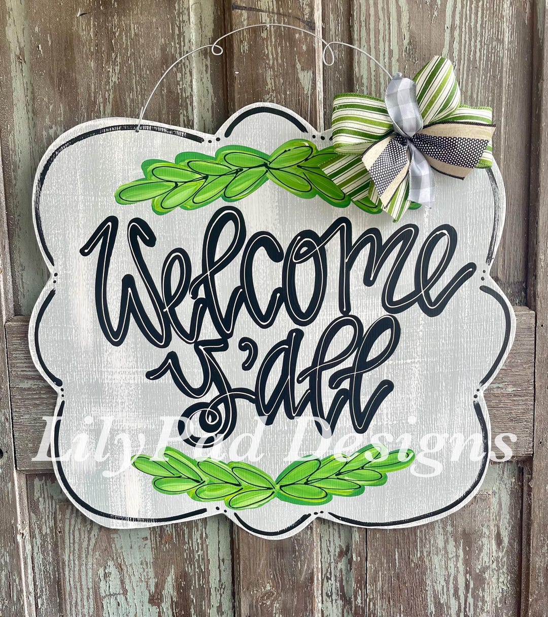 Classic “welcome Y’all” Scalloped Rectangle Door Hanger - Etsy