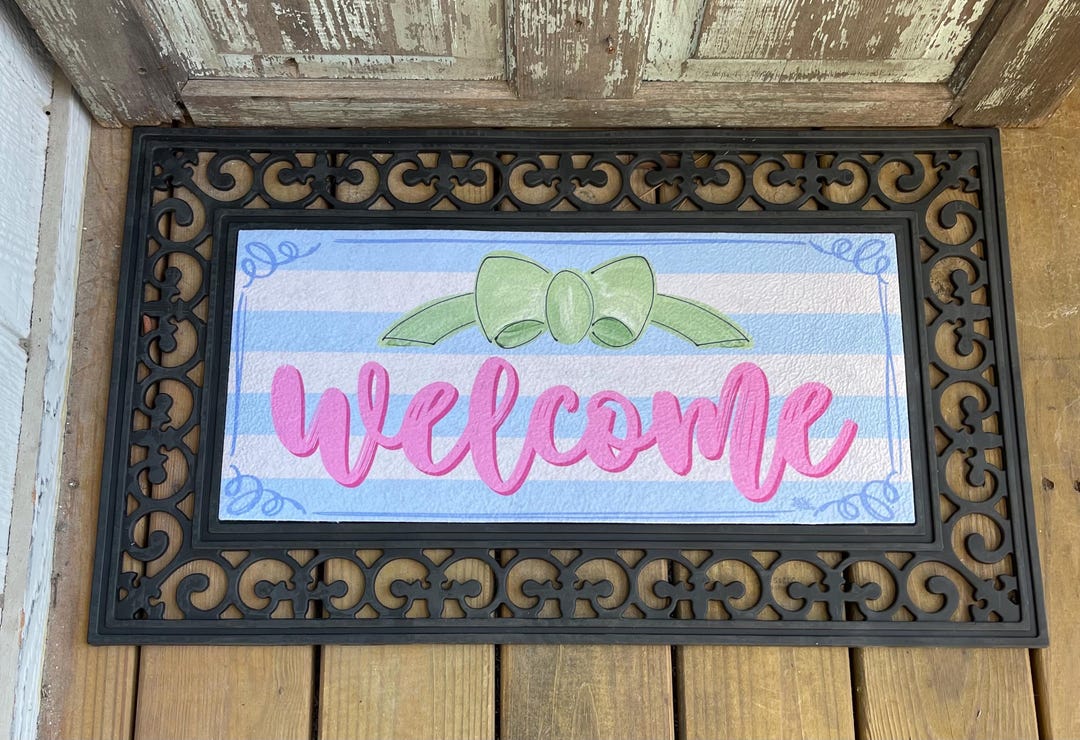 Welcome Blue Striped Interchangeable Door Mat Insert *base Mat Sold ...