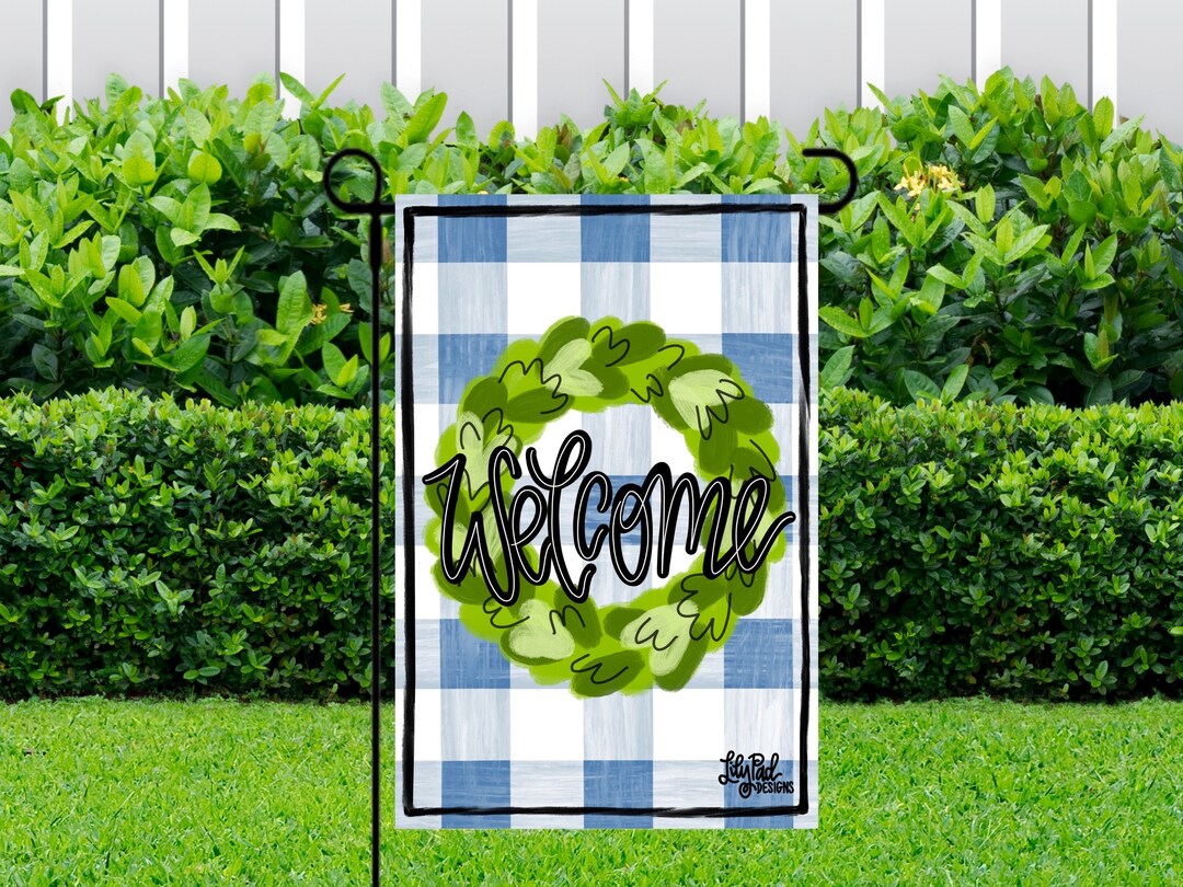 Blue Plaid Welcome Garden Flag - Etsy