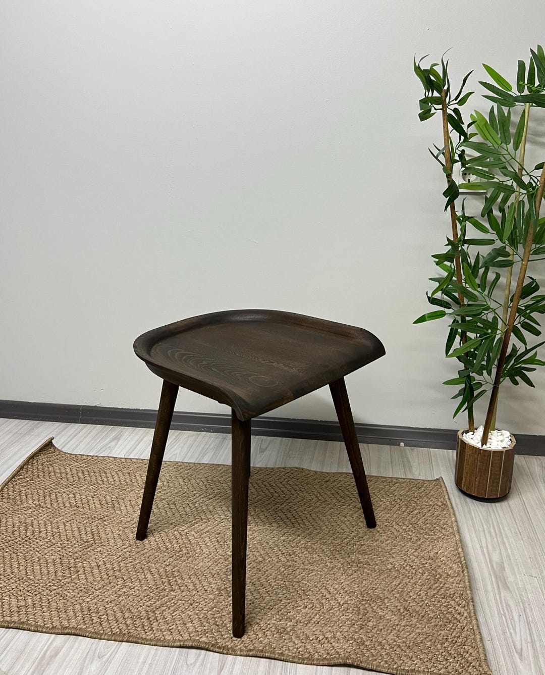 Handmade Wood Carved Stool, Low Round Stool, Handcrafted Sturdy Stylish ...