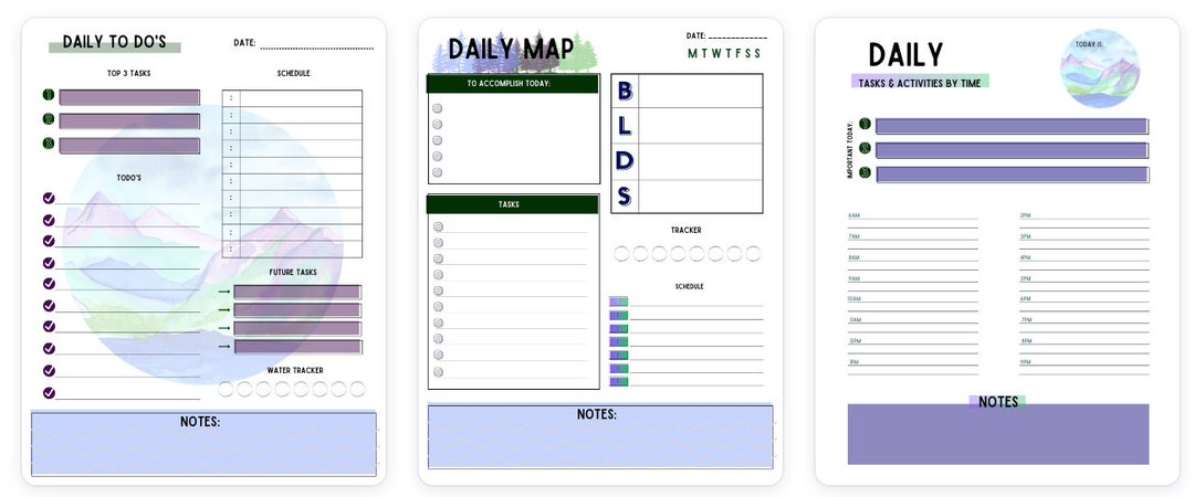 Daily Planner Printable Page Assortment - Mountain Theme - Etsy