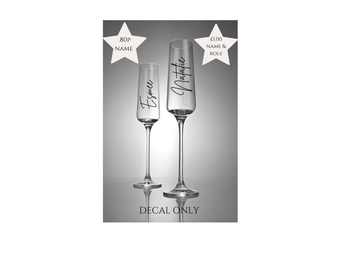 Personalised Vinyl Permanent DIY Decals for Champagne Flutes Bridal ...