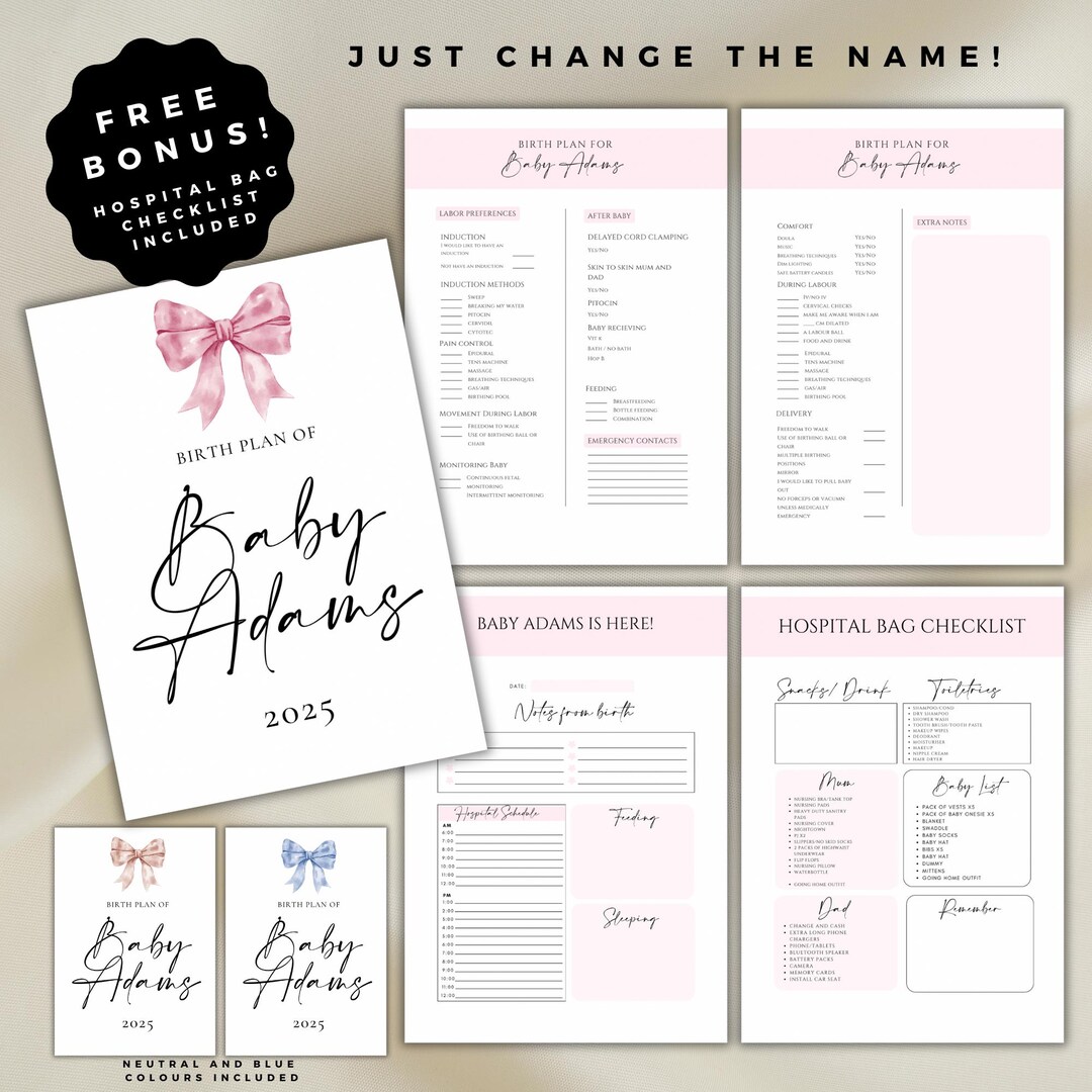 Birth Plan Template Editable Birth Plan Labour and Delivery Pregnancy ...