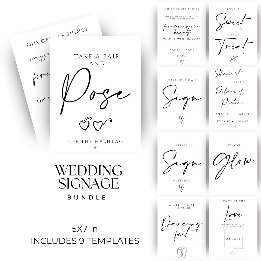 DIY Signage Wedding Sign Bundle Modern Minimalist Reception Table Sign ...