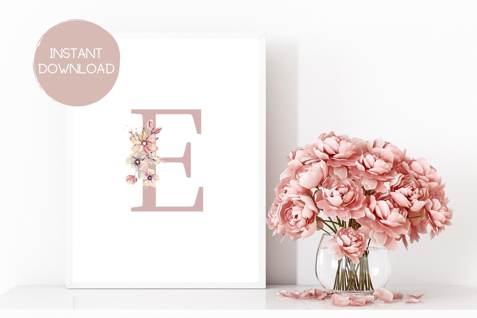 Letter Art Print, Monogram Sign, Printable Letter E Wall Art, Initial ...