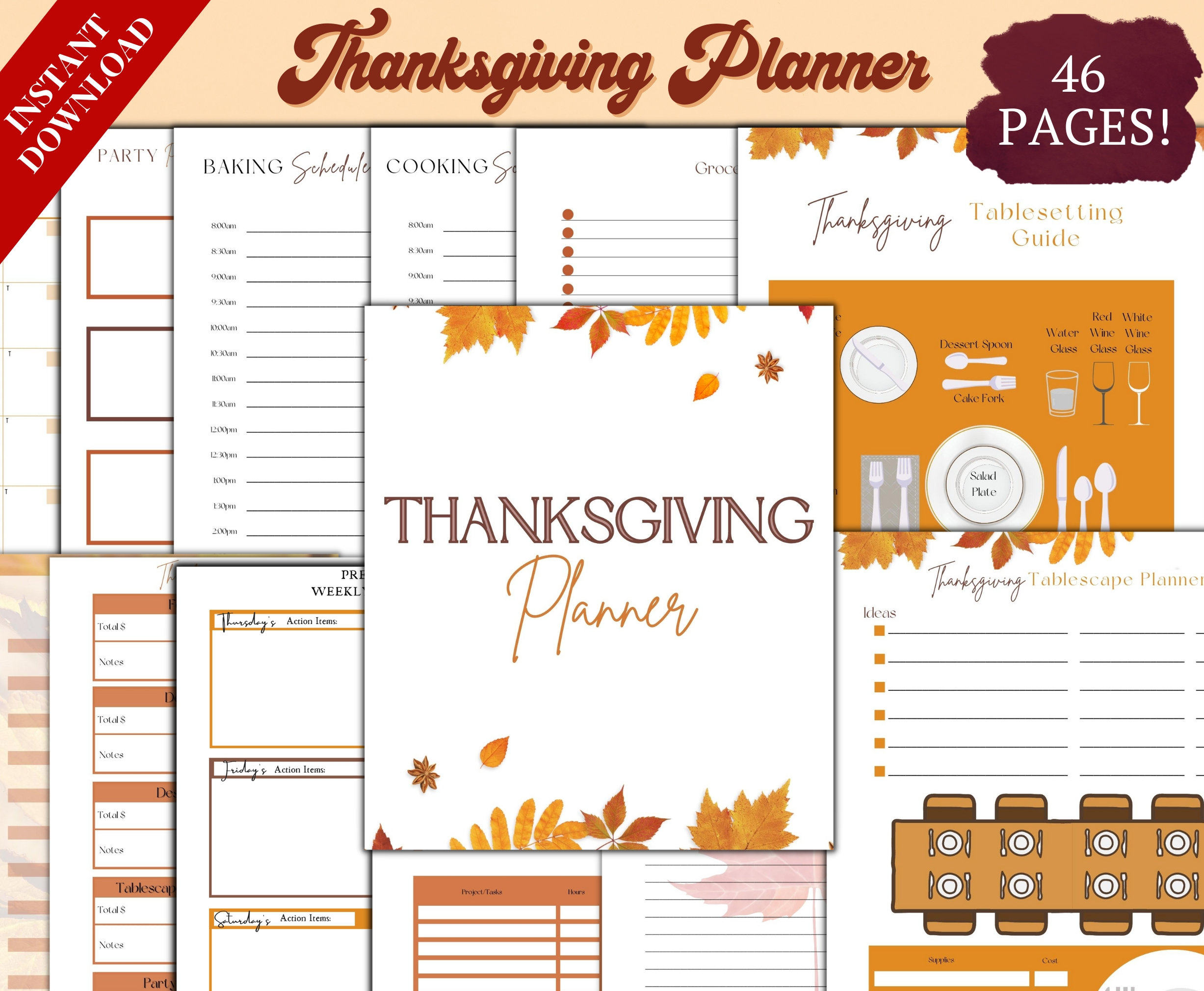 Printable Thanksgiving Planner, Instant Download Planner, Holiday ...
