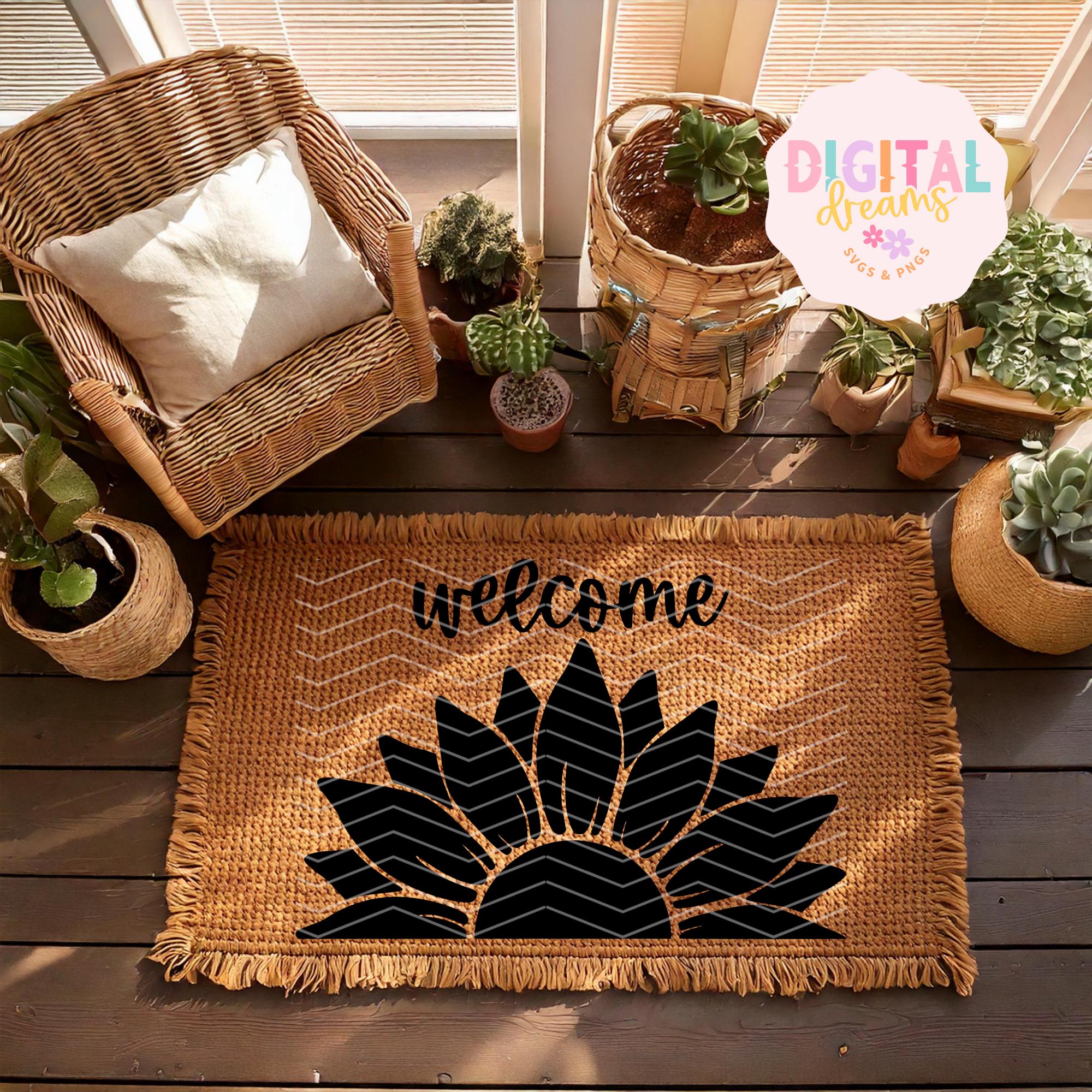 Welcome Half Sunflower Door Mat Svg, Welcome Doormat Svg, Welcome Svg ...