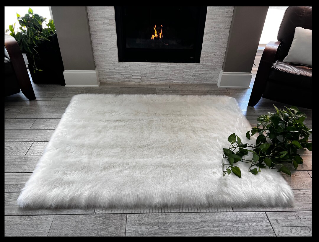 White Faux Sheepskin Square Rug: Ultra Soft Plush Accent Mat - Etsy