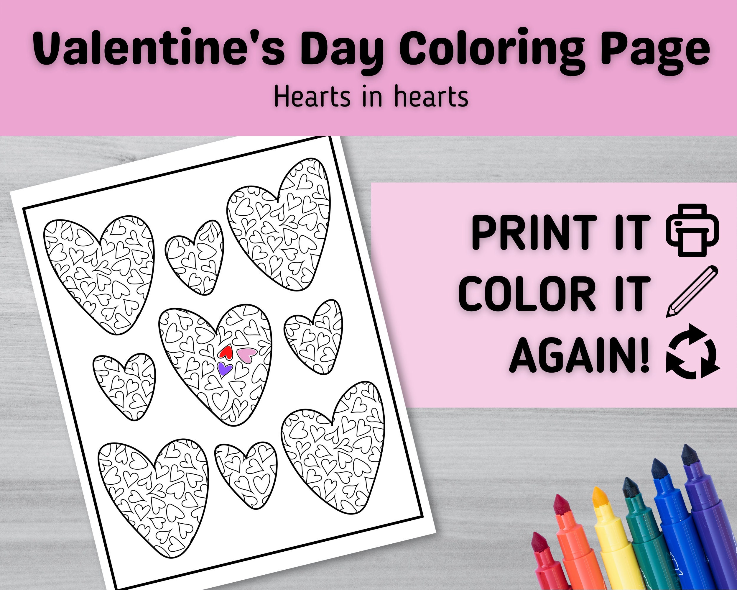 Valentines Day Hearts Coloring Page Printable Coloring Page - Etsy