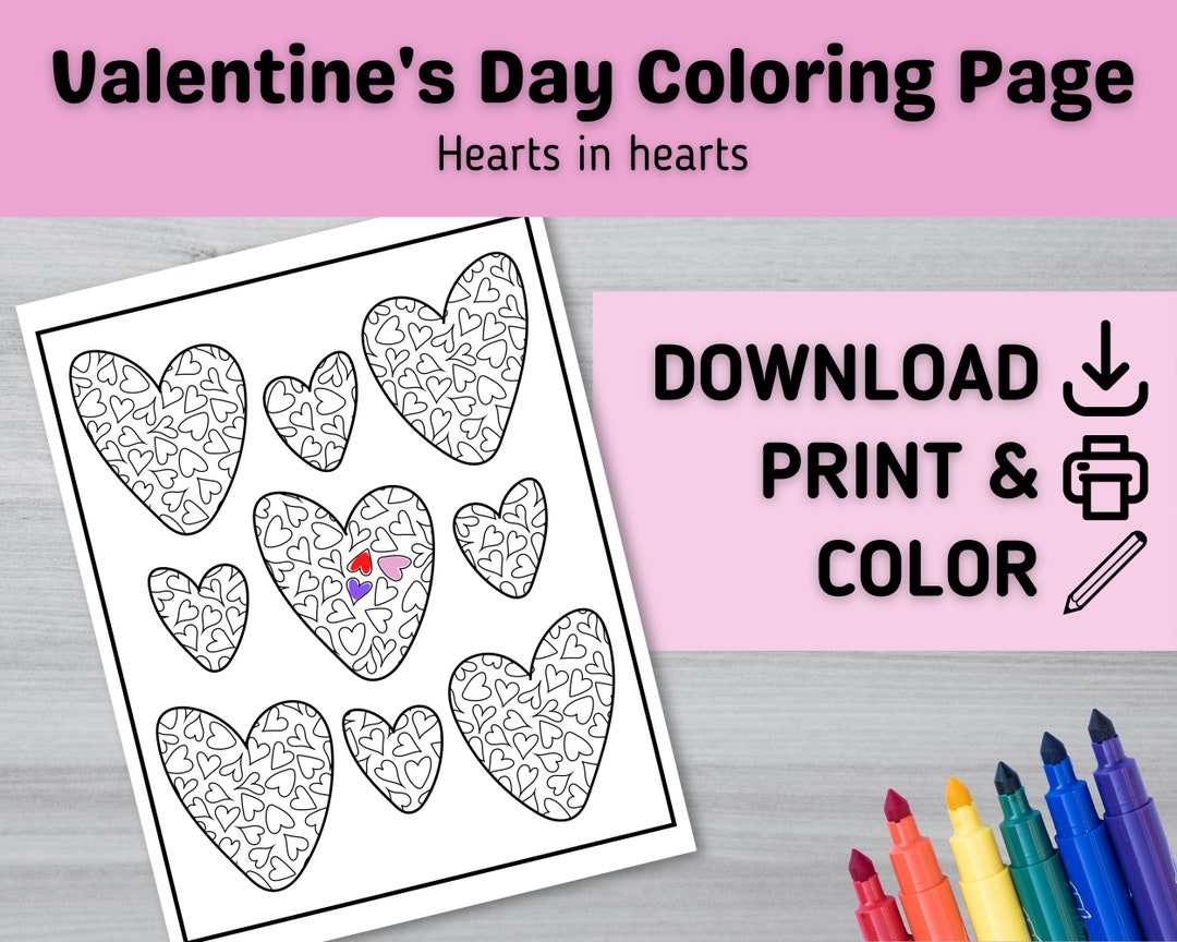Valentines Day Hearts Coloring Page Printable Coloring Page - Etsy