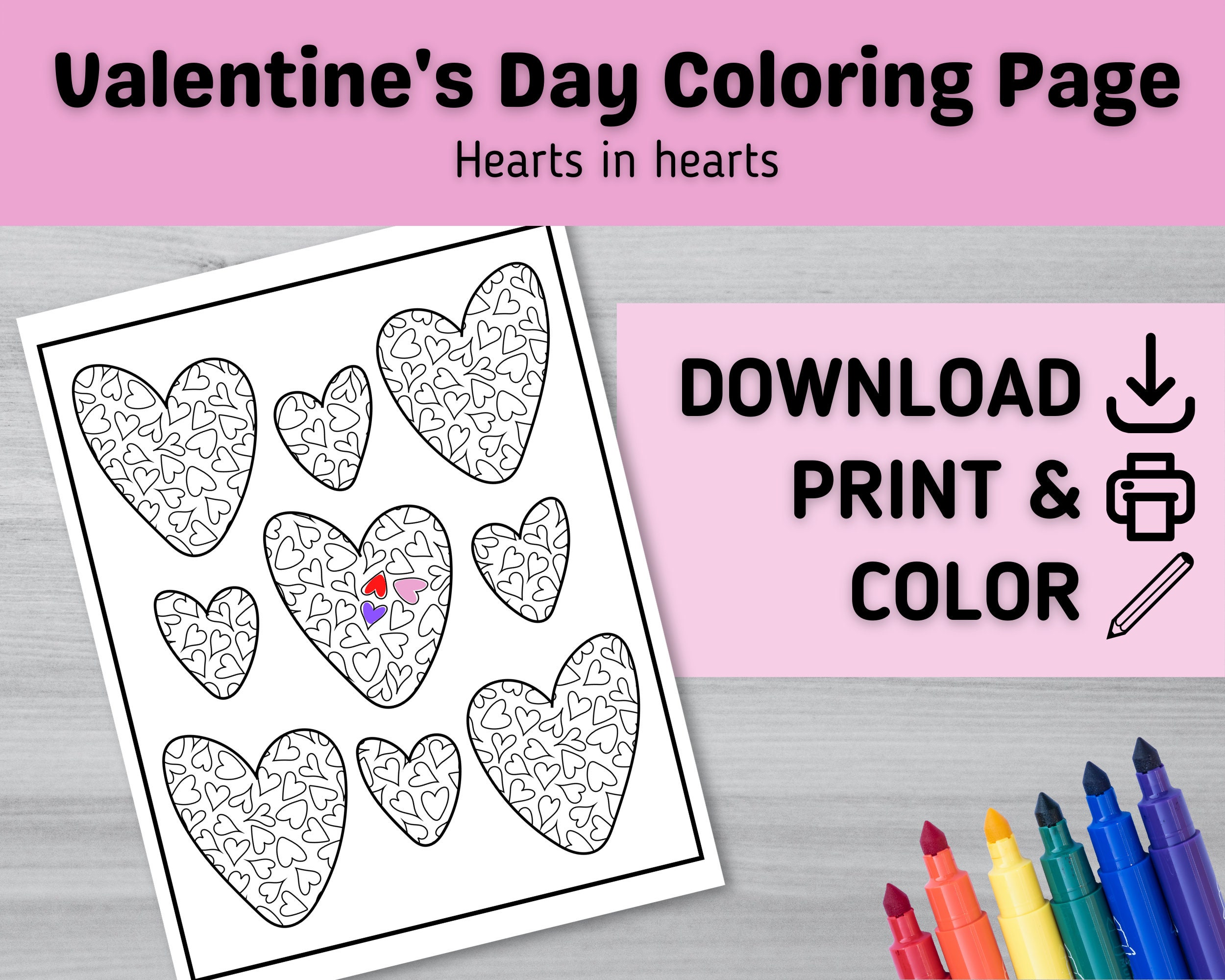 Valentines Day Hearts Coloring Page Printable Coloring Page - Etsy