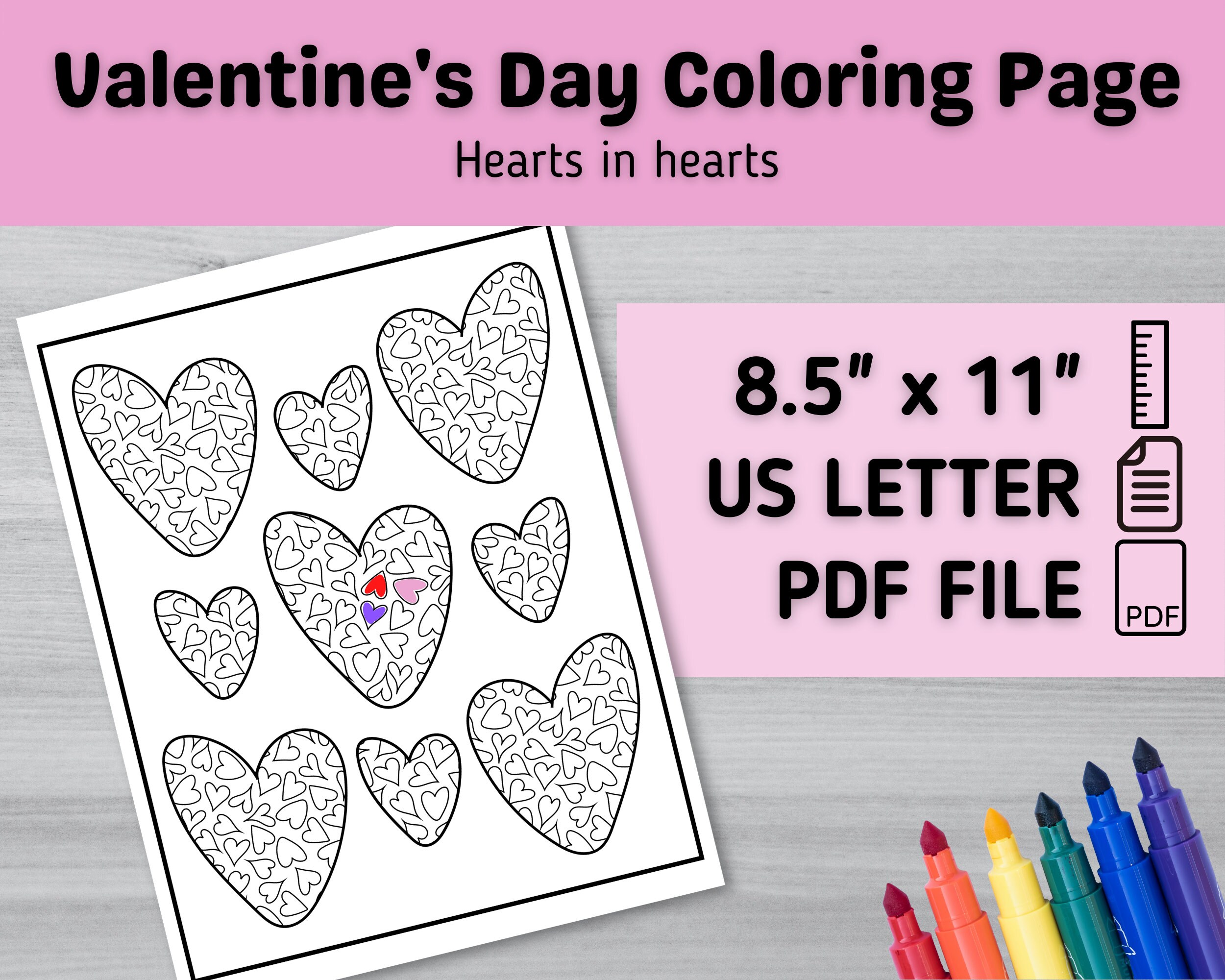 Valentines Day Hearts Coloring Page Printable Coloring Page - Etsy