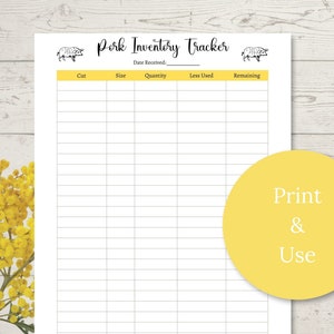 Pork Inventory Tracker | Kitchen Inventory Printable | Freezer ...