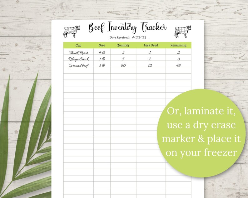 Beef Inventory Tracker | Kitchen Inventory Printable | Freezer ...