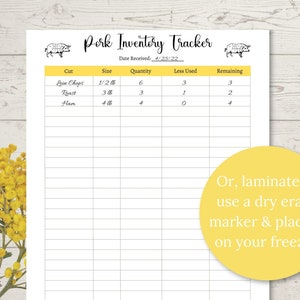 Pork Inventory Tracker | Kitchen Inventory Printable | Freezer ...