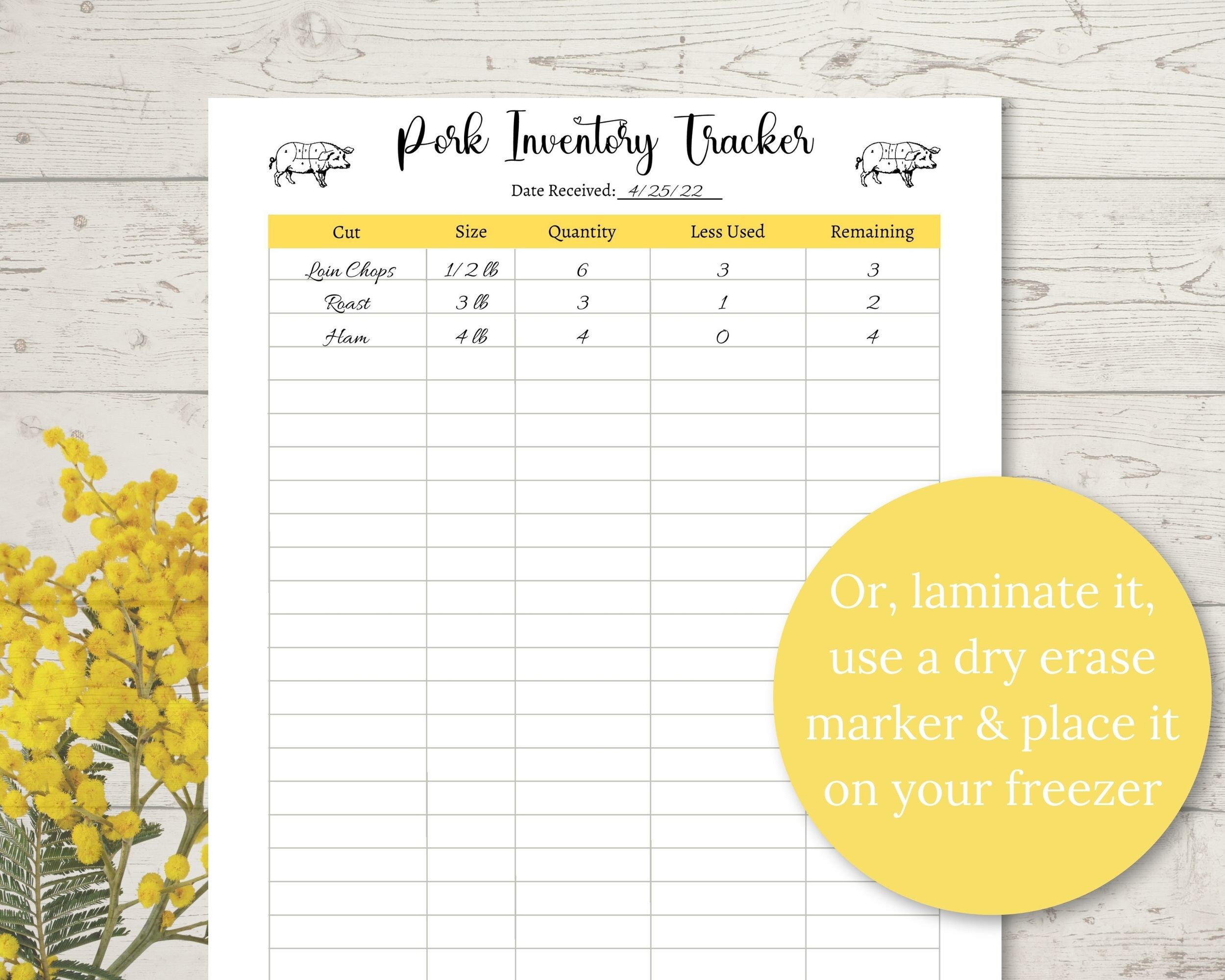 Pork Inventory Tracker | Kitchen Inventory Printable | Freezer ...