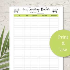 Beef Inventory Tracker | Kitchen Inventory Printable | Freezer ...