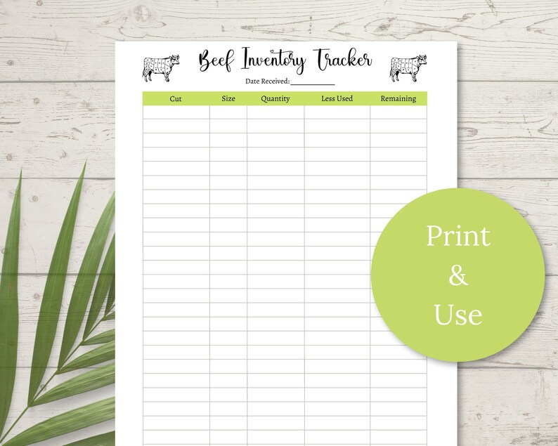 Beef Inventory Tracker | Kitchen Inventory Printable | Freezer ...