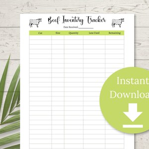 Beef Inventory Tracker | Kitchen Inventory Printable | Freezer ...